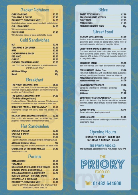 The Priory Food Co, Hessle - 28-29, Priory Park - Menu and Prices