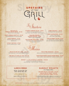 Upstairs At The Grill, Chester - 70 Watergate Street - Menu and Prices
