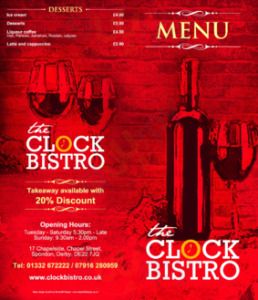 The Clock Bistro, Derby - Chapel Street | Menu and Prices