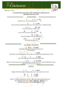 The Cricketers, Colchester - Spring Lane | Menu and Prices