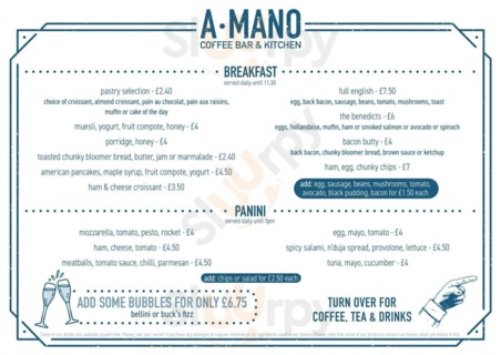 A Mano Coffee Bar And Kitchen, Orpington - 286-290 High Street - Menu ...