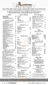 The New Lanterns Restaurant, Plymouth - 88 Cornwall Street - Menu and ...