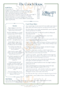 The Coach House, Chester - 39 Northgate Street - Menu and Prices