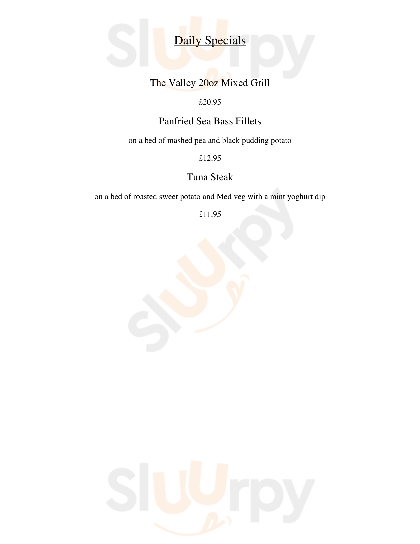 Menù The Valley, Bishopston | Sluurpy