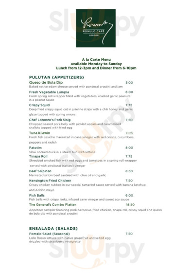 Romulo Cafe And Restaurant, London - Menu, prices, restaurant rating