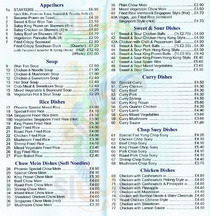 The Phoenix Chinese Takeaway, London - 5 Lever Street - Menu and Prices