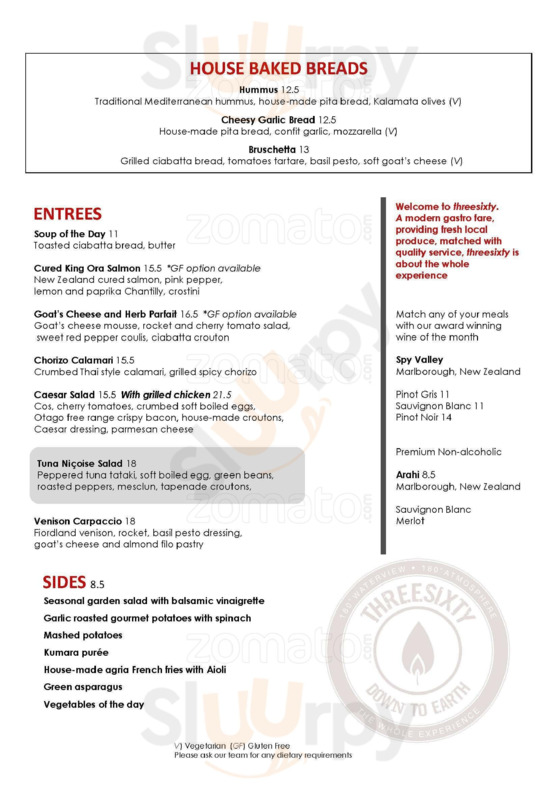 Threesixty Restaurant & Bar, Queenstown - 93 Beach Street - Menu and Prices