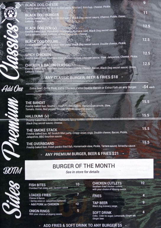 Black Dog Burger, Auckland Central - 137, Victoria Street West - Menu ...