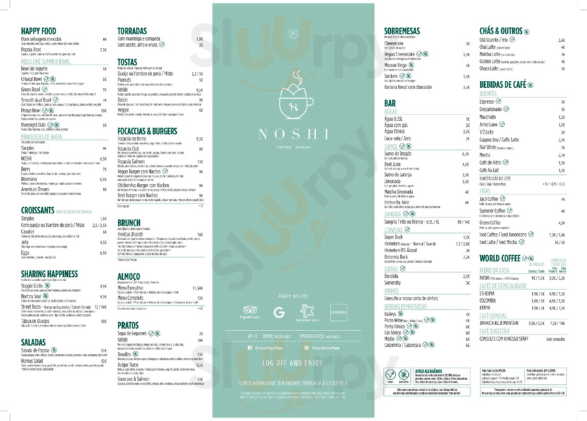 Noshi Coffee & Healthy Food, Porto - Rua Carmo n. 11 12 - Menu