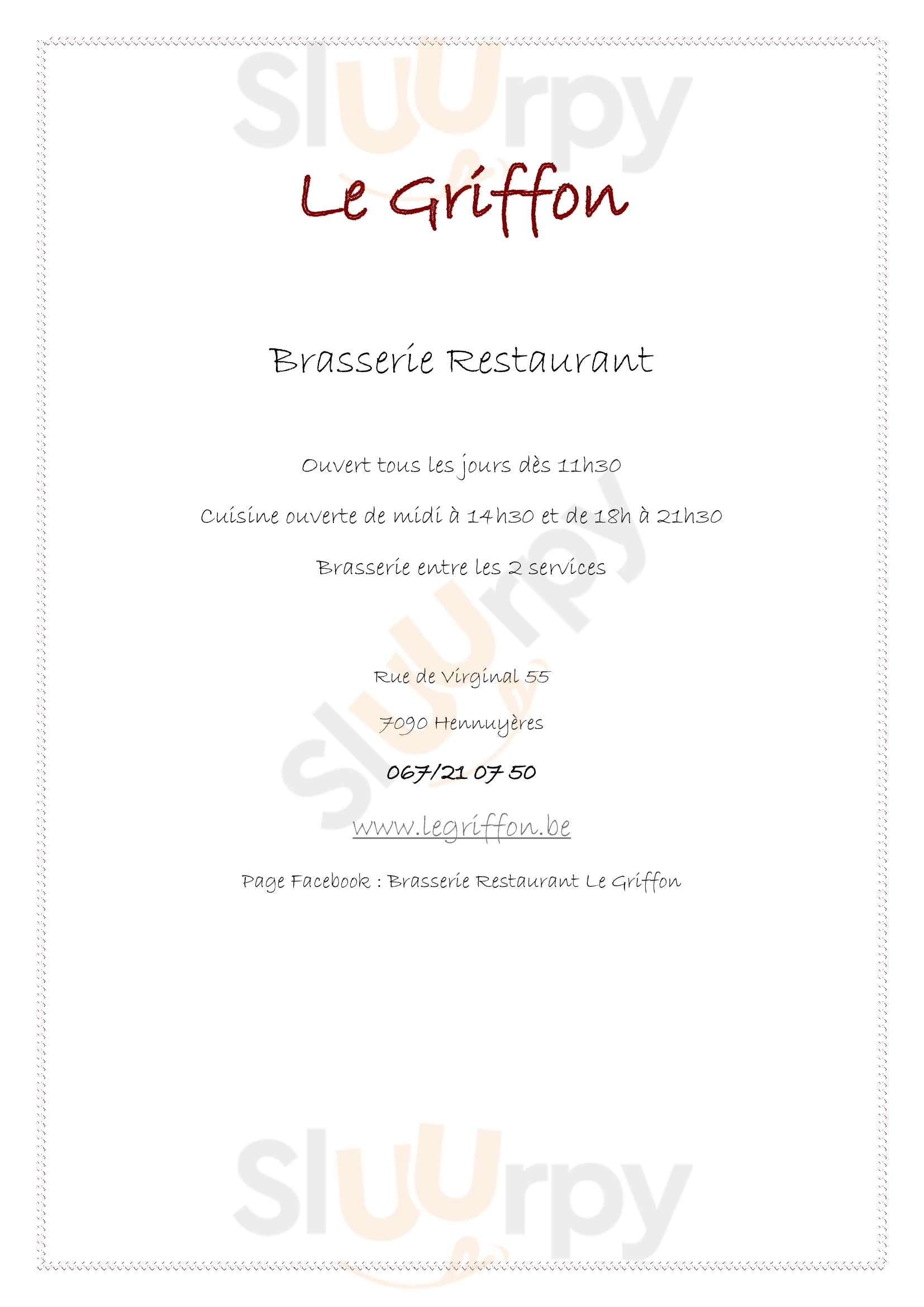 Menù Resto Bar Le Griffon, Braine-Le-Comte | Sluurpy