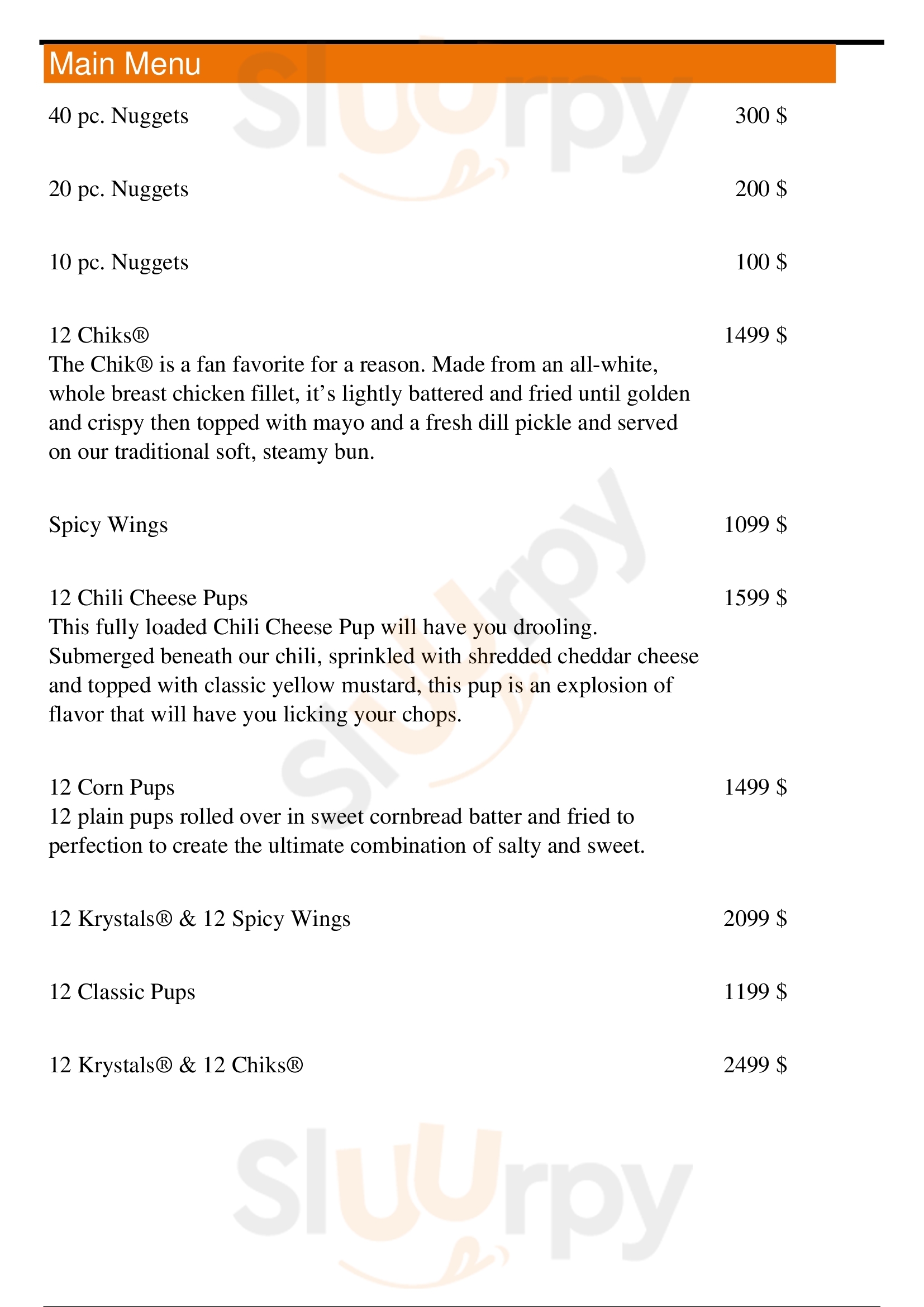 Krystal Restaurant menù, Memphis - Main Menu | Sluurpy