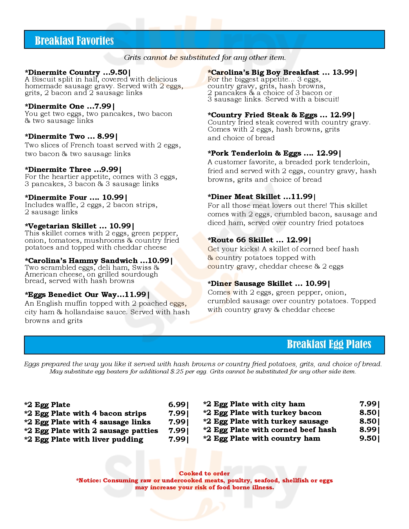 Carolina's Diner menù, Greensboro - Main Menu | Sluurpy