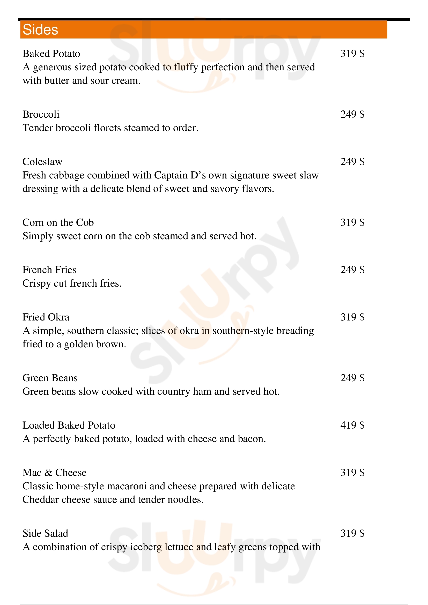 Captain D's menù, Clarksville - Main Menu | Sluurpy