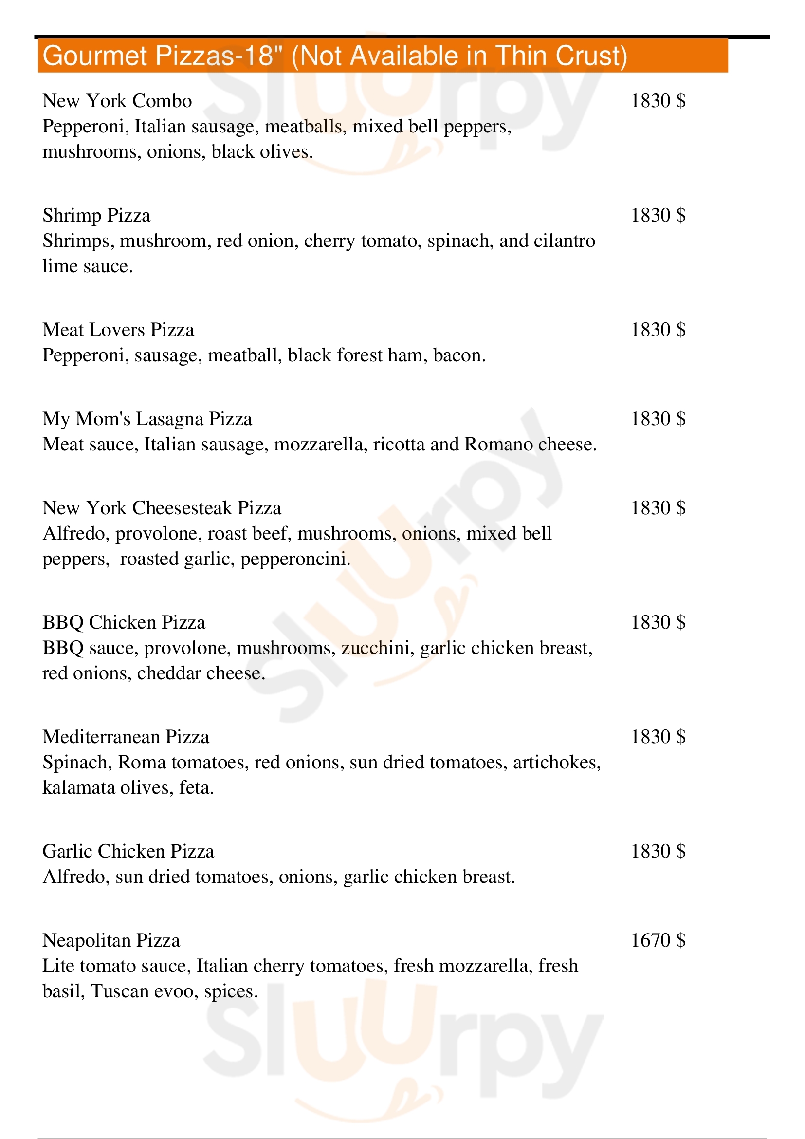 Streets Of New York menù, Prescott - Main Menu | Sluurpy