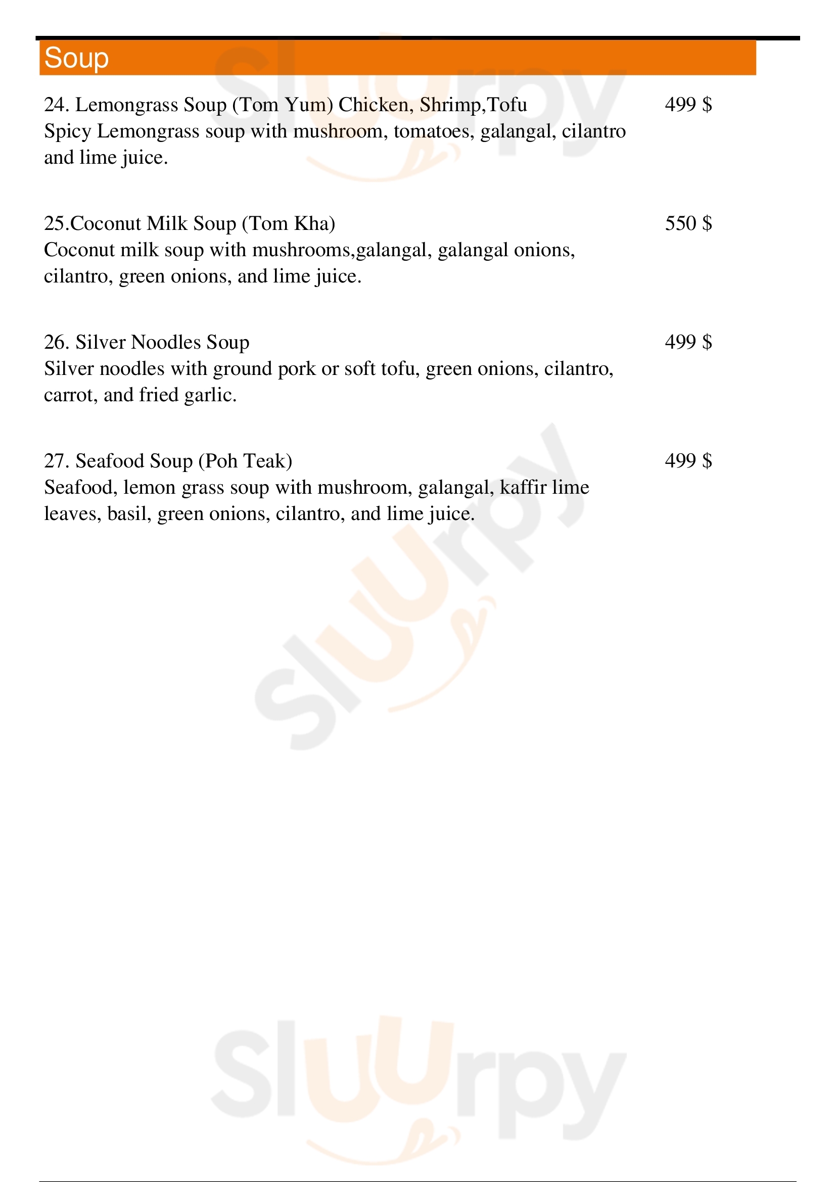 Thai Select menù, Zionsville - Main Menu | Sluurpy