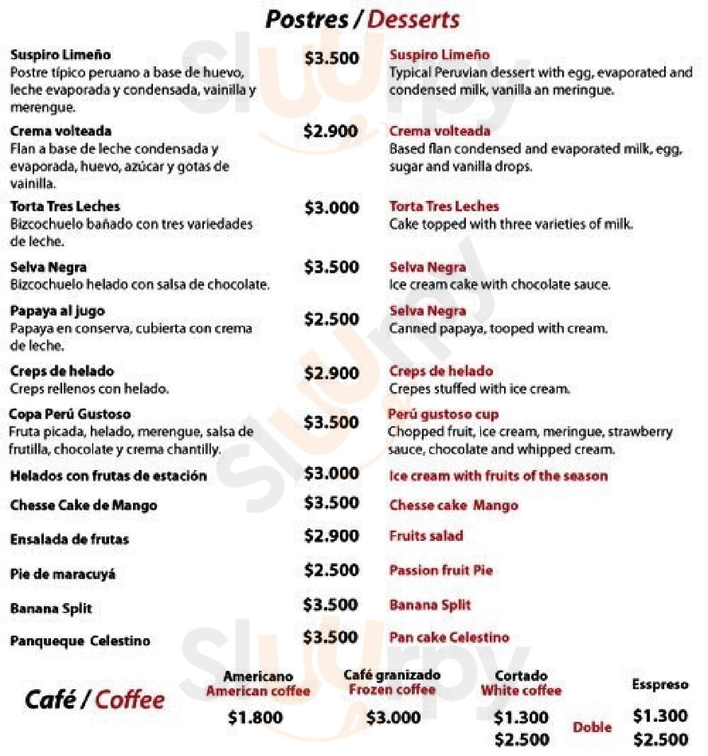 Perú Gustoso menù, Santiago - Main Menu | Sluurpy