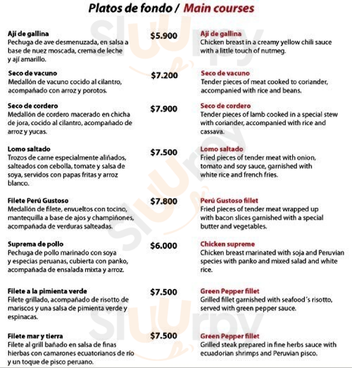 Perú Gustoso menù, Santiago - Main Menu | Sluurpy