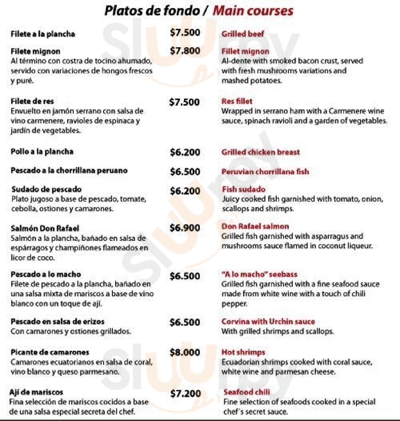 Perú Gustoso menù, Santiago - Main Menu | Sluurpy