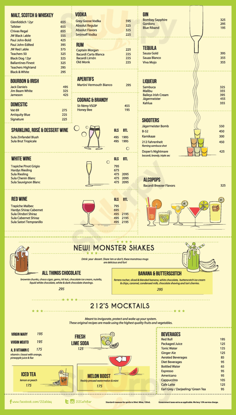 212 All Day Cafe & Bar, Pune - Nagar Road - Menu and Prices