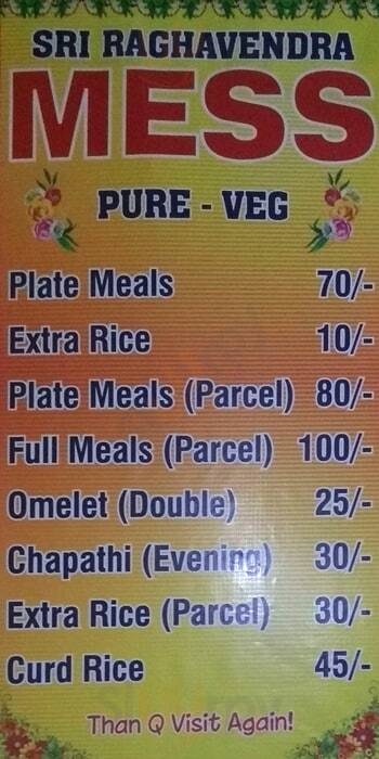 Sri Raghavendra Mess menù, Hyderabad - Food | Sluurpy