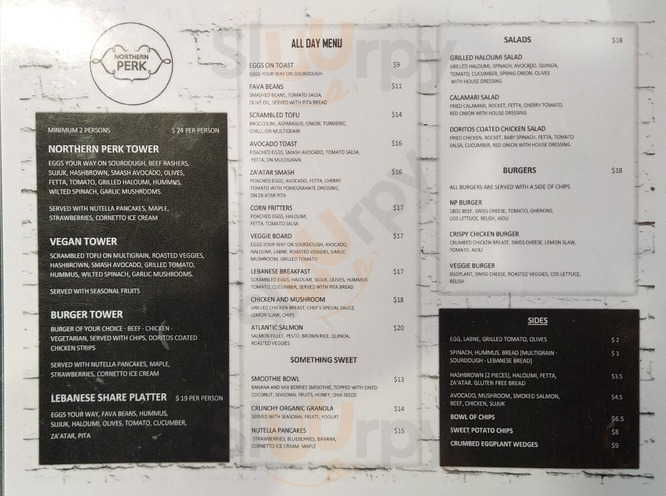 Northern Perk Cafe, Brunswick - 710 Sydney Rd - Menu and Prices
