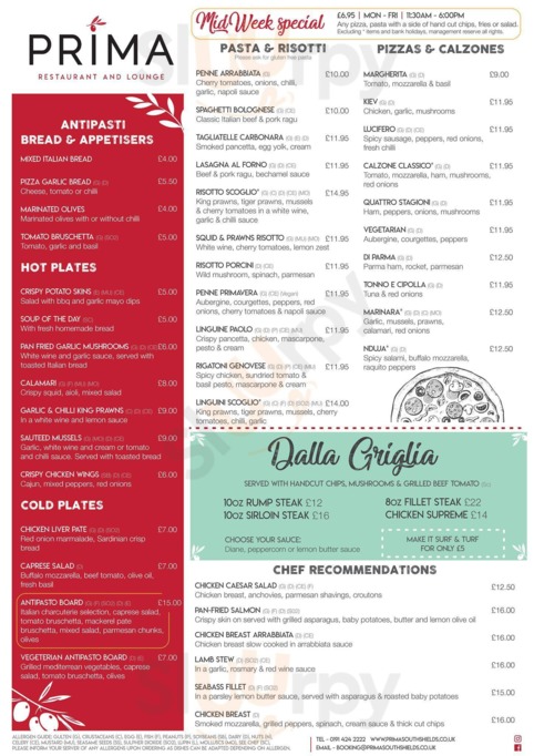 Prima South Shields Restaurant & Lounge, South Shields - Menu, prices ...