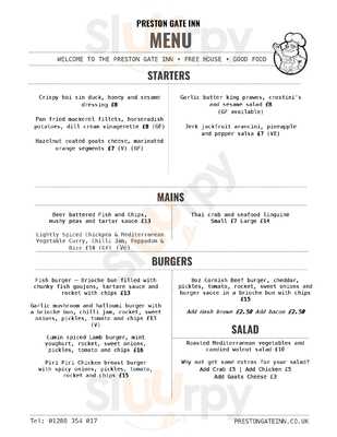 The Preston Gate Inn, Bude - Poughill Road - Menu and Prices