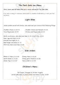 The Park Gate Inn, Bromsgrove - 178 Kidderminster Road - Menu and Prices
