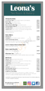 Leona's Tea Room & Bakery, Portrush - 41 Magheraboy Road - Menu and Prices