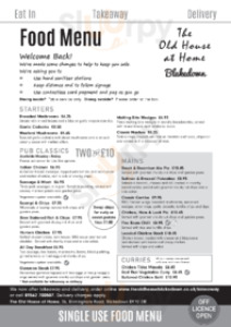 The Old House At Home, Blakedown - 26 Birmingham Road - Menu and Prices