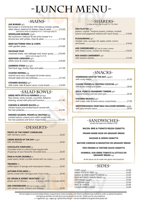 Axe And Compass, Hemingford Abbots - High Street - Menu and Prices
