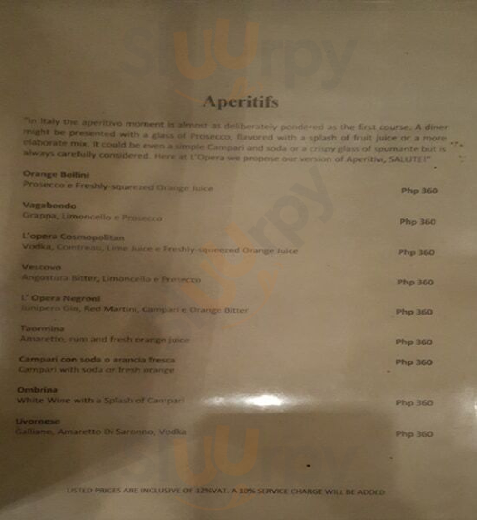 Menù L'opera Ristorante Italiano, Manila | Sluurpy