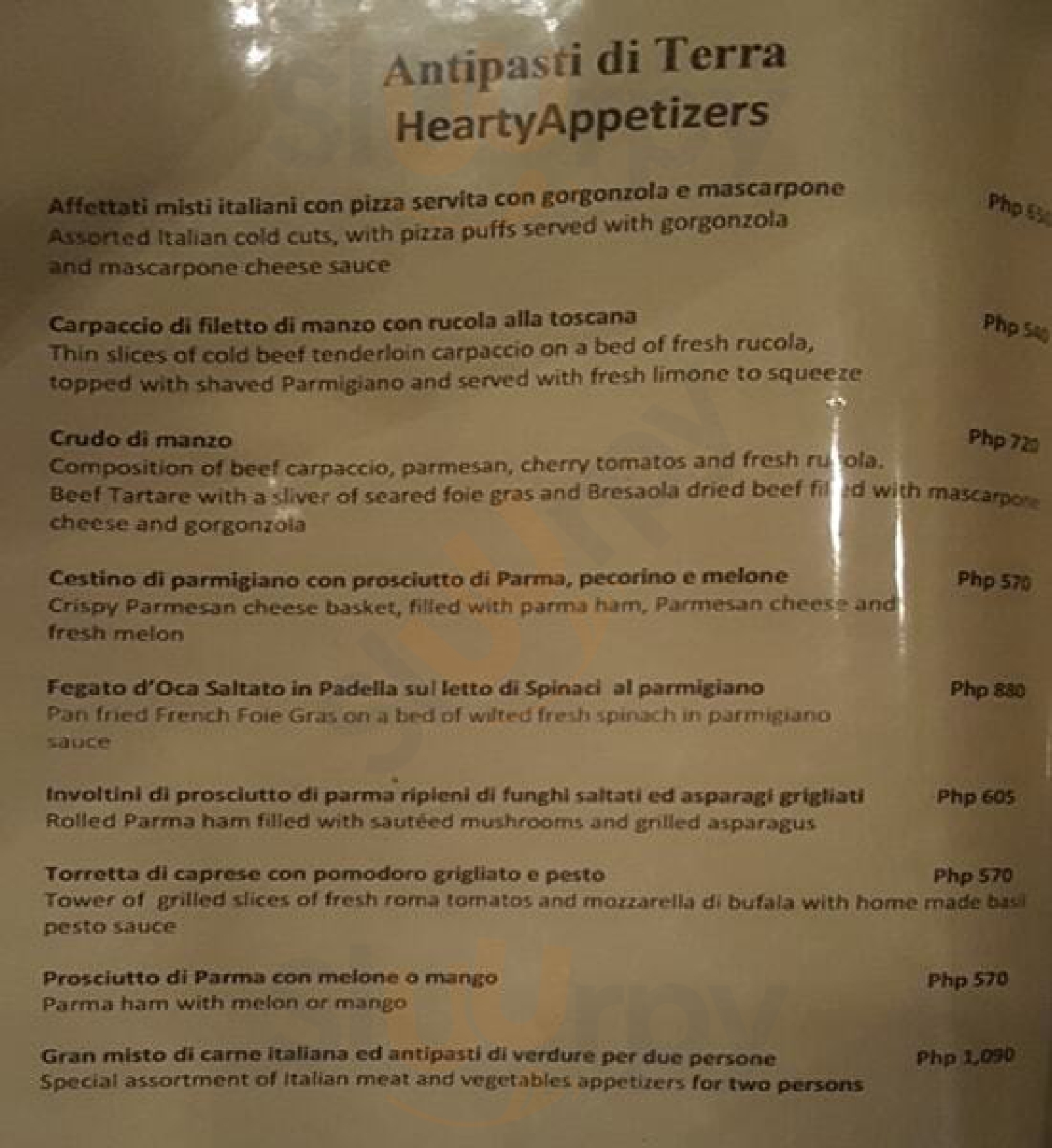 Menù L'opera Ristorante Italiano, Manila | Sluurpy